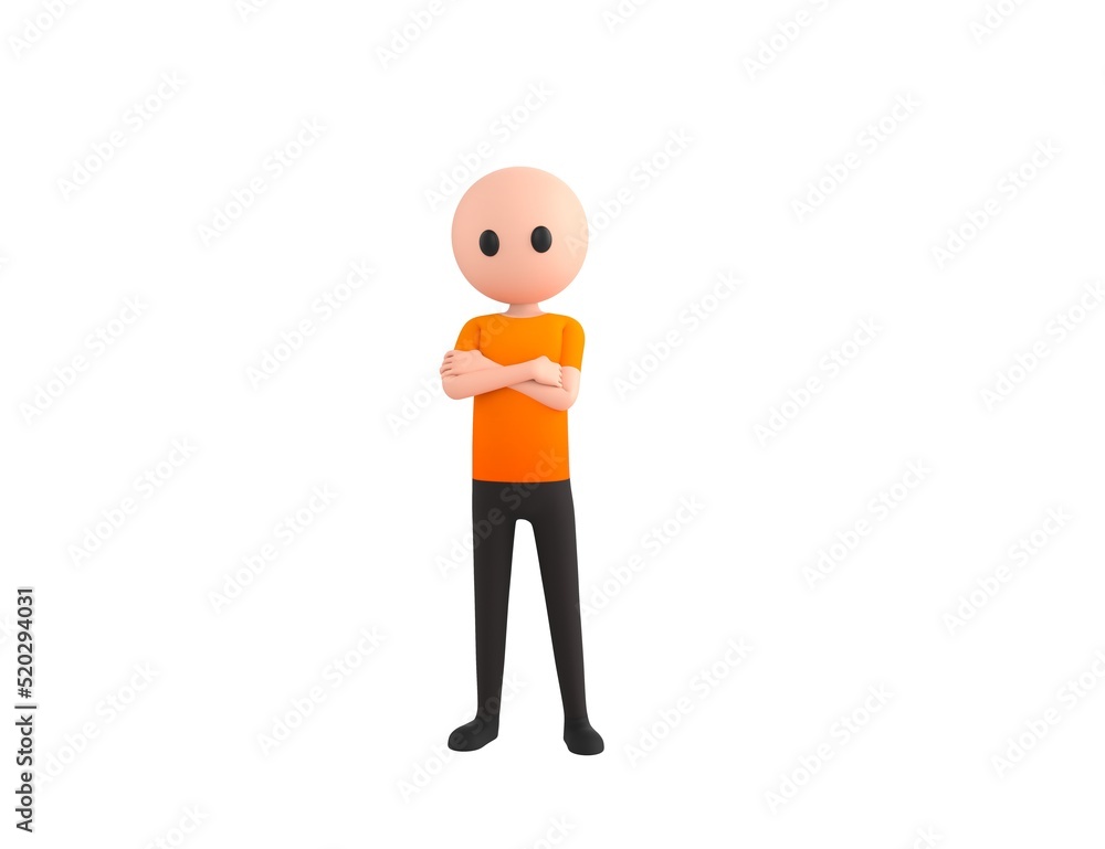 Simple Male character smiling with arms crossed in 3d rendering. Stock ...