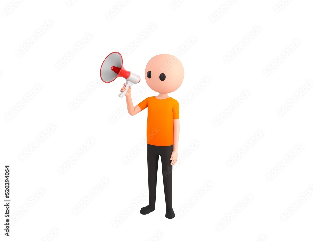 Simple Male character speaking in megaphone in 3d rendering. Stock ...