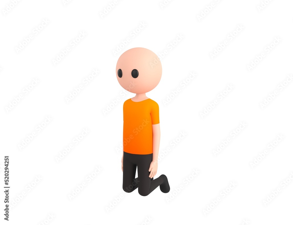 Simple Male character kneeling in 3d rendering. Stock Illustration ...