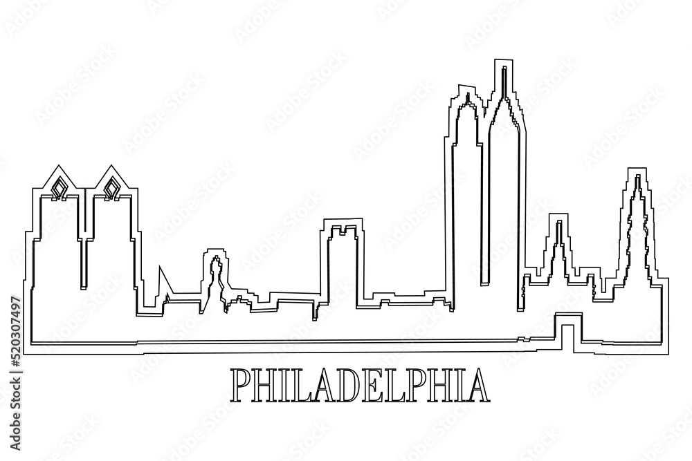 Philadelphia skyline drawing. Vector illustration of landmarks and city ...
