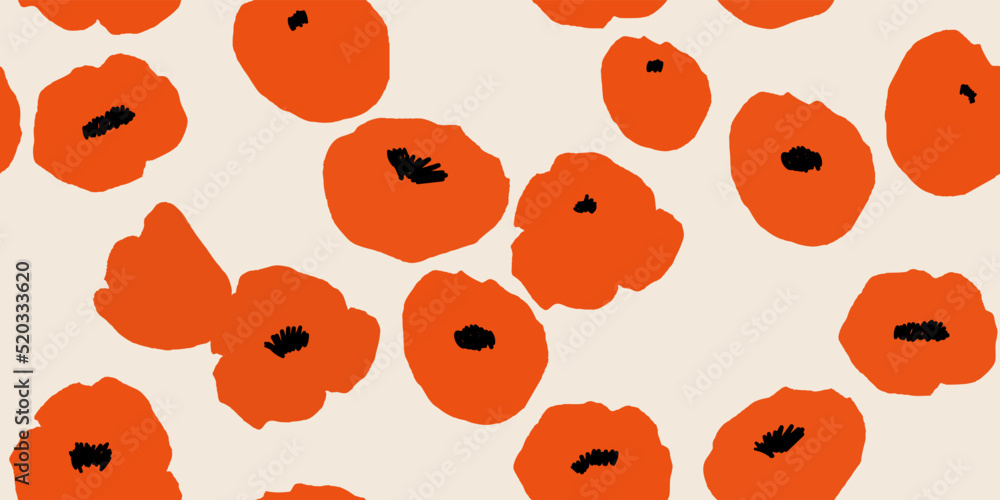 เวกเตอร์ Stock Hand drawn minimal bright abstract poppy flowers pattern ...