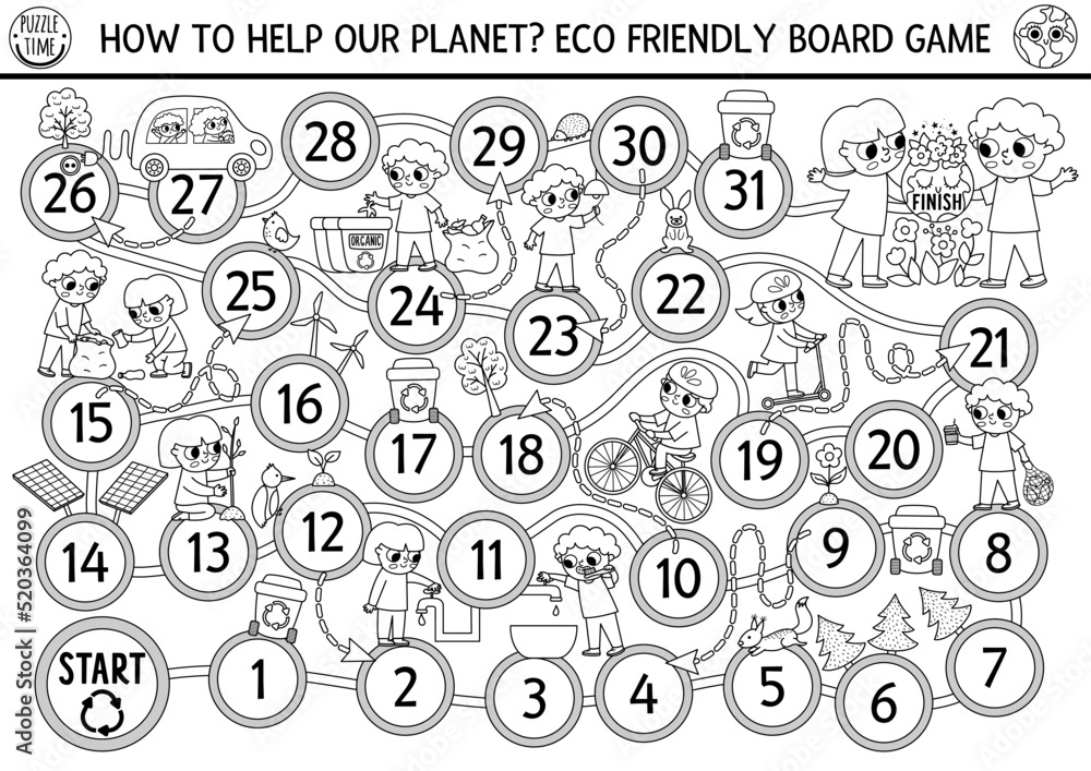 Ecological dice board game for children with kids caring of environment ...