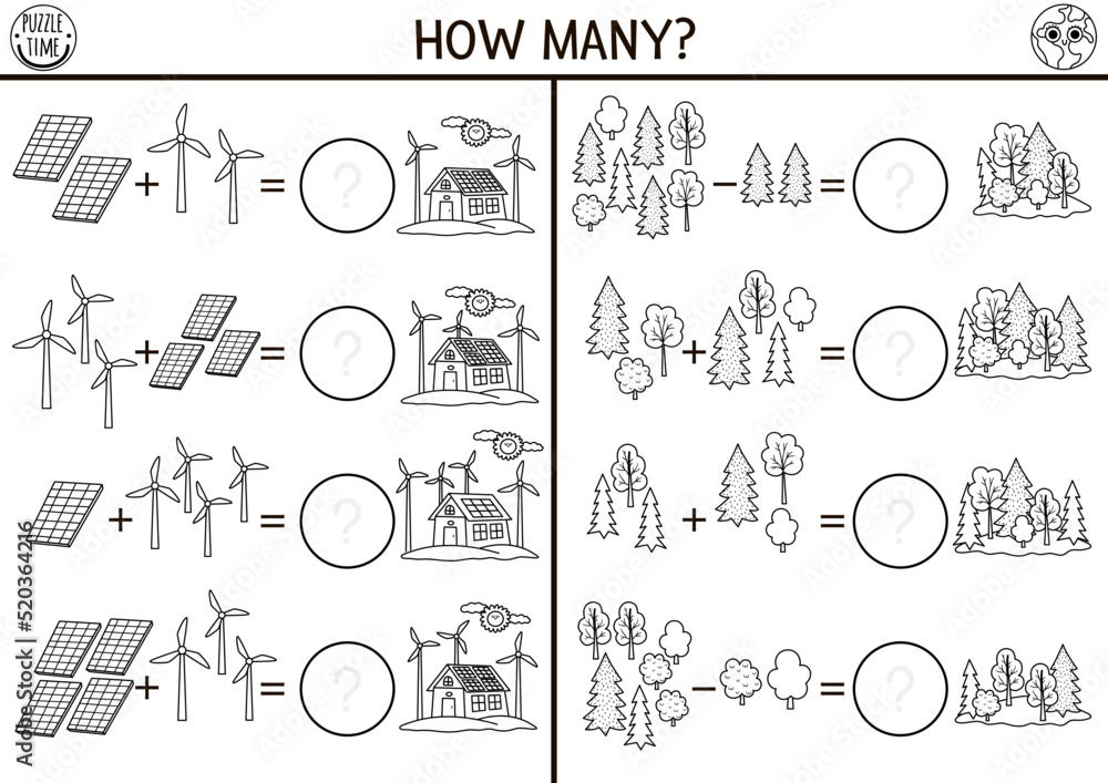 How many trees, wind turbines and solar panels game. Ecological house ...