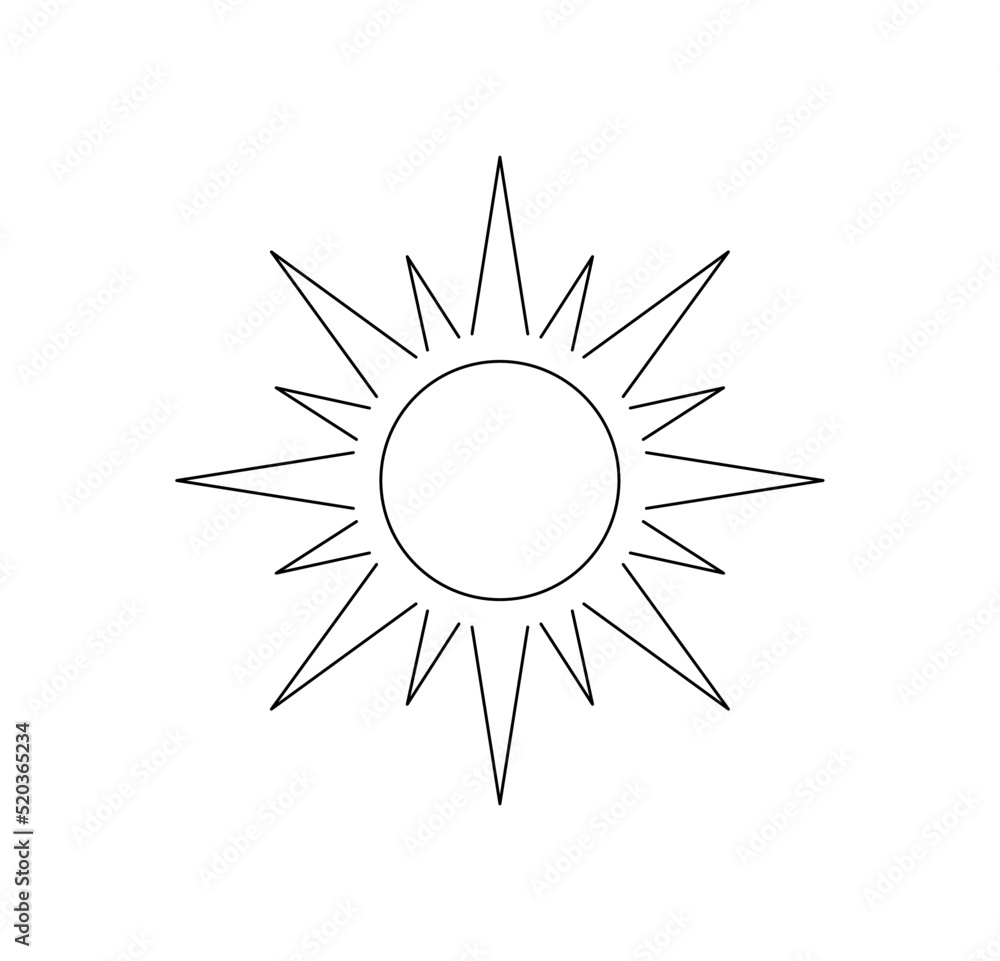 Vector isolated sun solar symbol with triangle rays colorless black and ...