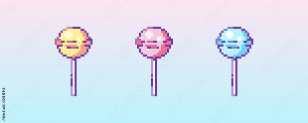 Pixel art lollipop icon. 8 bit vector sticker or smile of lollipop ...