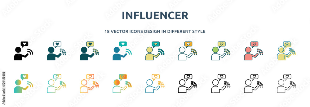 influencer icon in 18 different styles such as thin line, thick line ...
