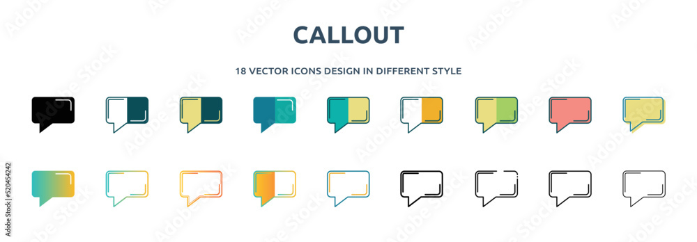 callout icon in 18 different styles such as thin line, thick line, two ...