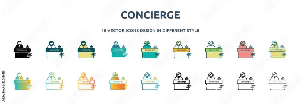 concierge icon in 18 different styles such as thin line, thick line ...