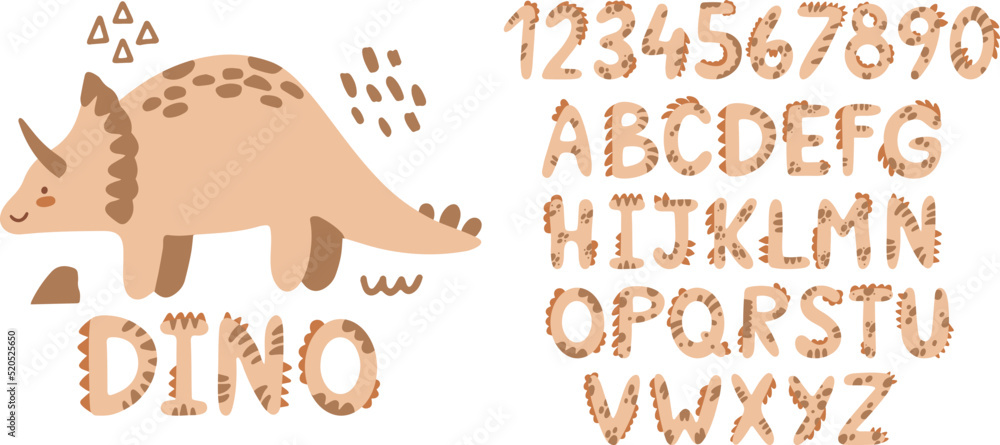 Cute baby dinosaur. Funny cartoon dino. Alphabet Hand drawn vector kids ...