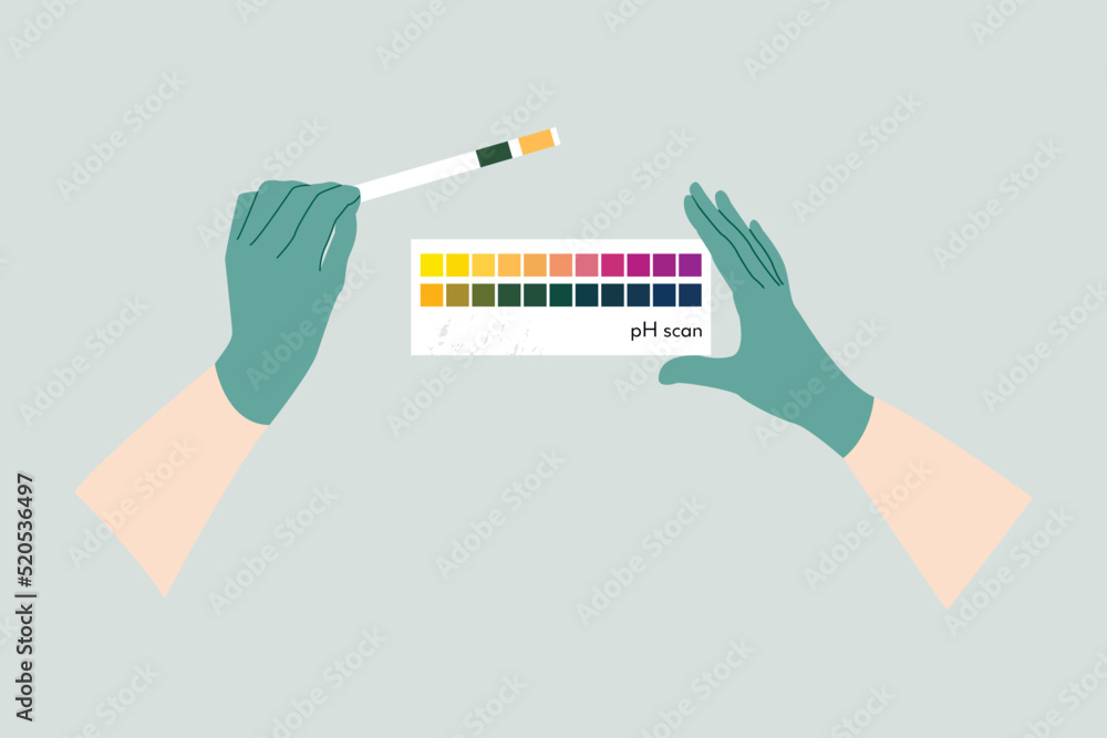 Reagent test strips. Scientist's hand in glove holding test strip ...