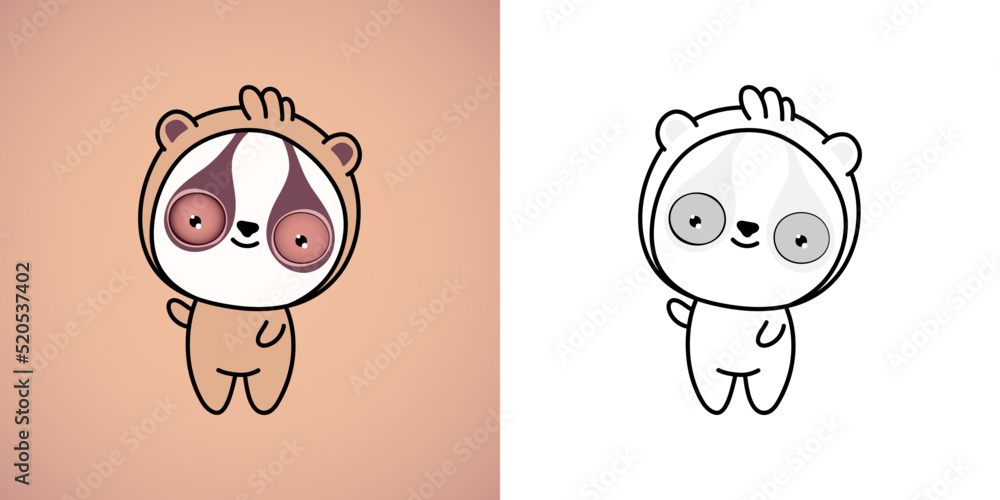 Slow Loris Clipart for Coloring Page and Multicolored Illustration ...