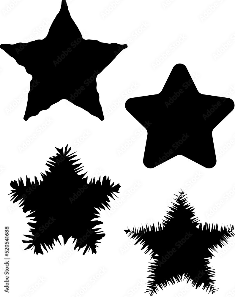 Black design elements, shapes, spiky stars with ruffed, distressed ...