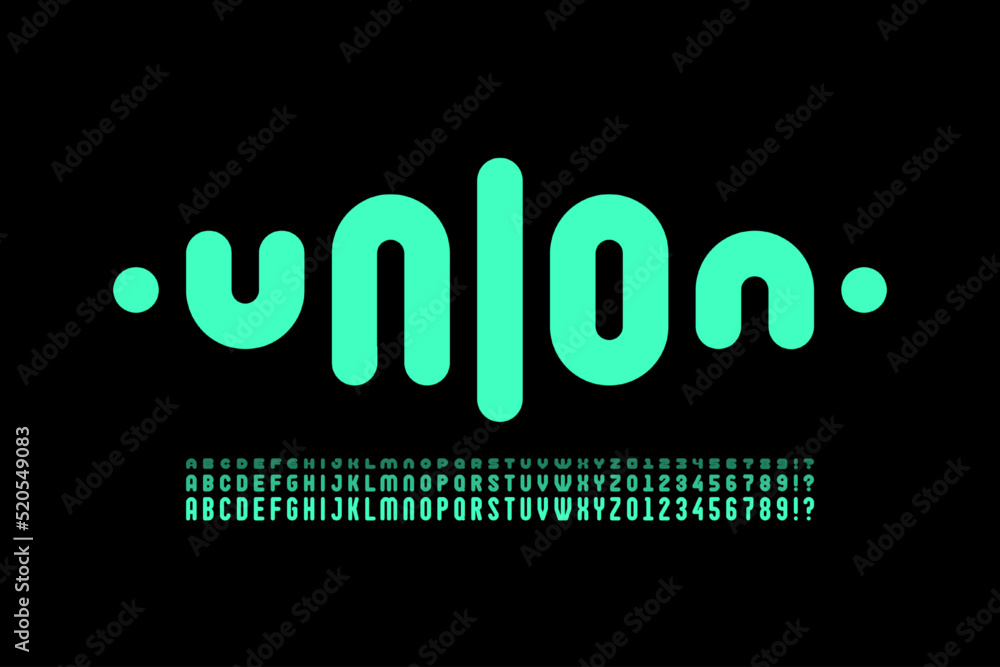 Modern font design with three heights, alphabet letters and numbers ...