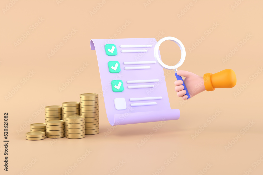 check list with businessman hands holding magnifying glass, check mark ...