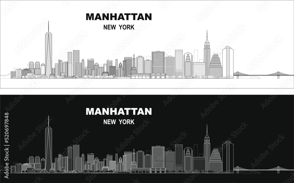 Layered editable vector illustration skyline of Manhattan, New York ...