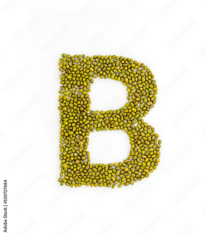 Capital letter B made from mung beans. Green mung bean font. Alphabet ...