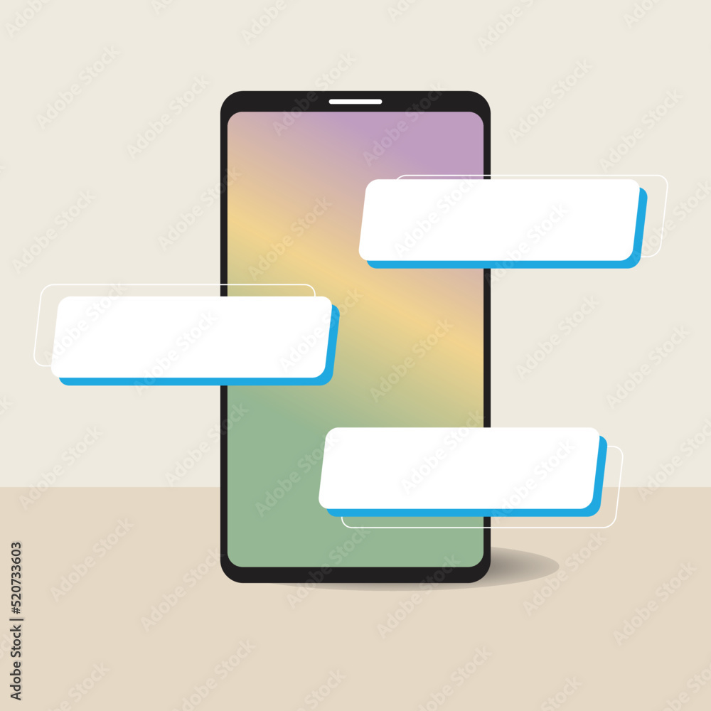 Smart phone mockup vector with blank screen and float bubble button ...