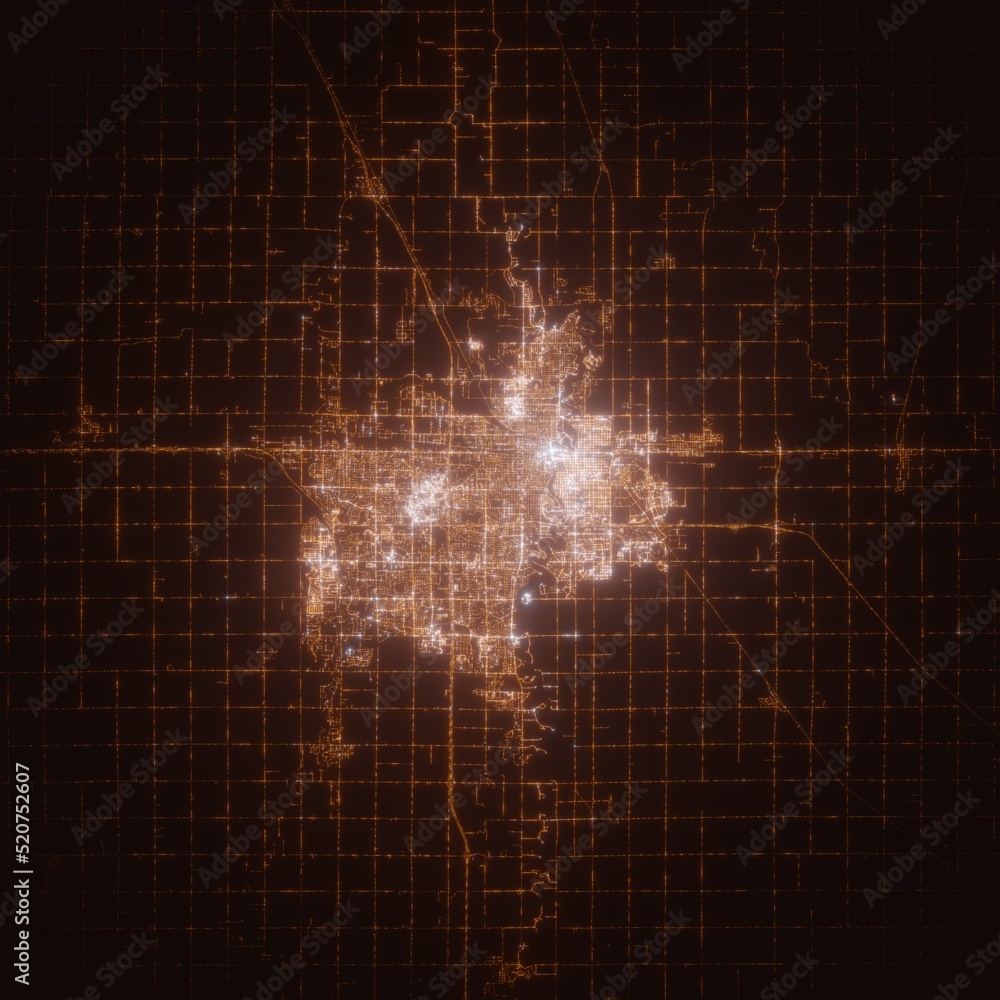 Fargo (North Dakota, USA) street lights map. Satellite view on modern ...