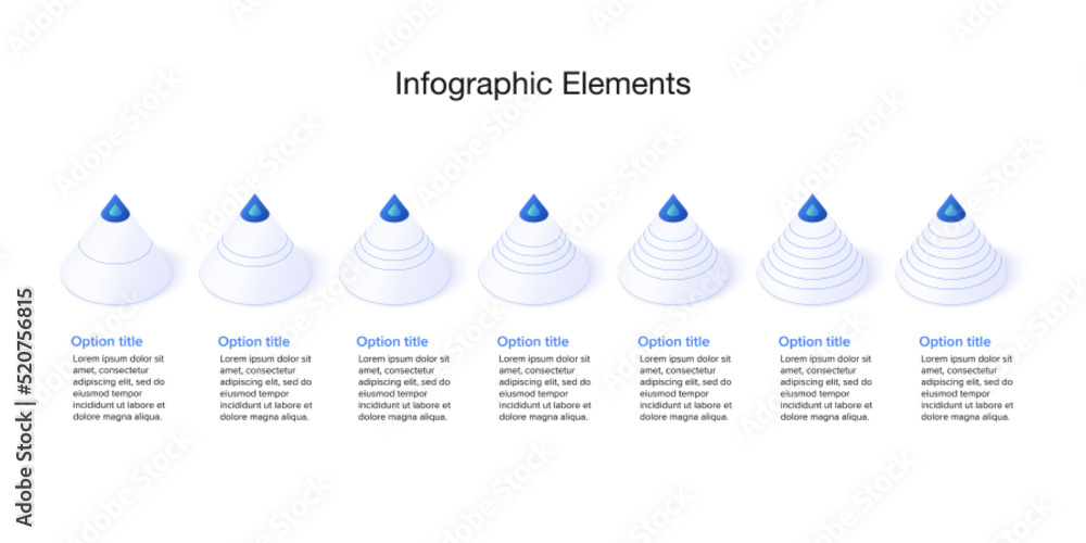 Business process chart infographics with 7 step cones. Cubic corporate workflow graphic elements ...