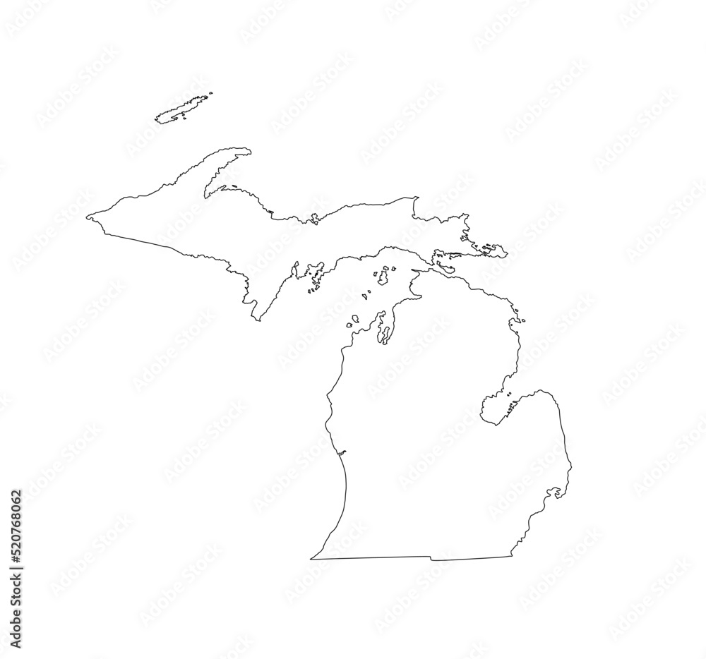 Blank Michigan vector map silhouette illustration isolated on white ...