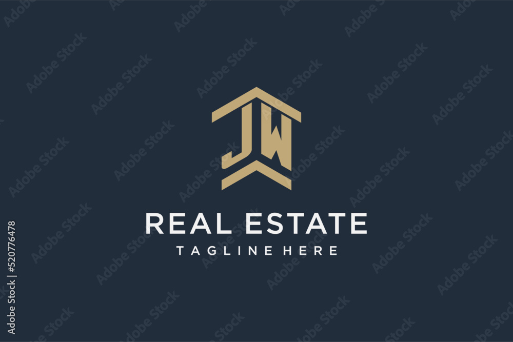 Initial JW logo for real estate with simple and creative house roof ...
