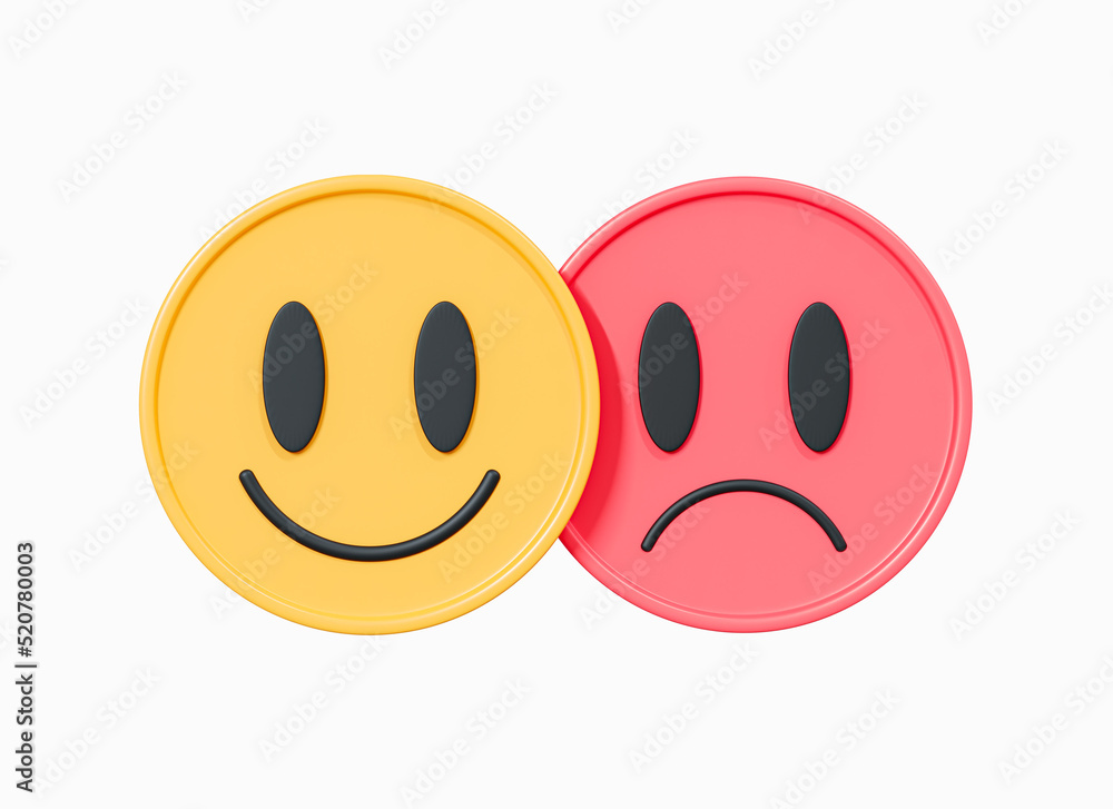 3D Smile and sad emoticon. Retro sticker style 90s. Positive and ...