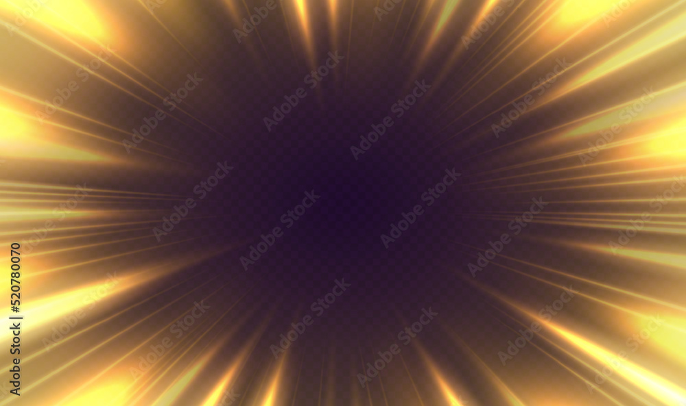 Sun rays, zoom in motion effect, light color trails, manga speed frame concept. Speed of light ...