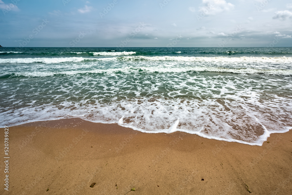 Surf waves with turquoise color and empty beach. Kiyikoy Town ...