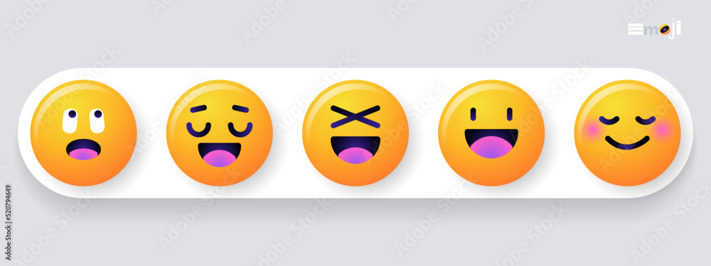 Round emoticons set. Yellow Emoji faces emoticon smile, digital smiley ...