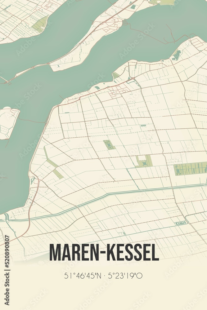 Retro Dutch city map of Maren-Kessel located in Noord-Brabant. Vintage ...