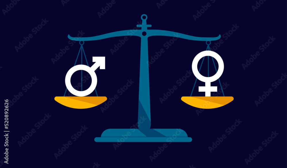 Equal gender balance - Weight scale with gender signs showing equality ...