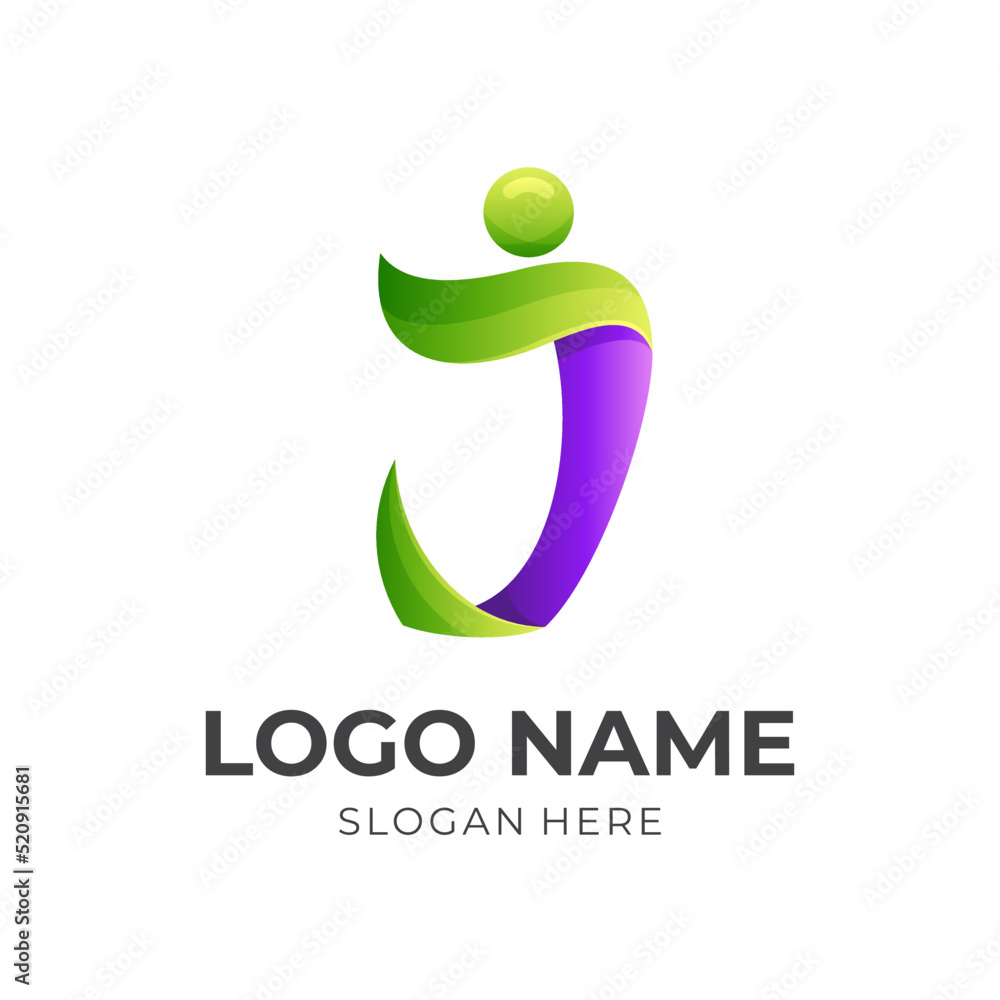 letter J people logo design, people and letter J combination logo with ...