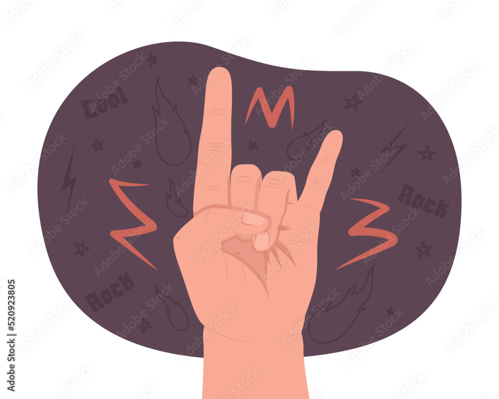Sign of horns 2D vector isolated illustration. Rock flat hand gesture ...