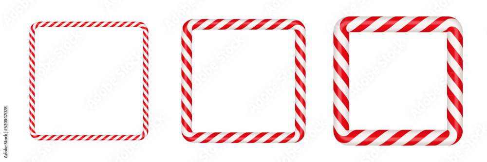 Christmas candy cane square frame with red and white striped. Xmas ...