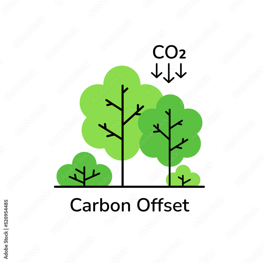 CO2 emission reduction concept art. Linear style tree forest and CO2 ...