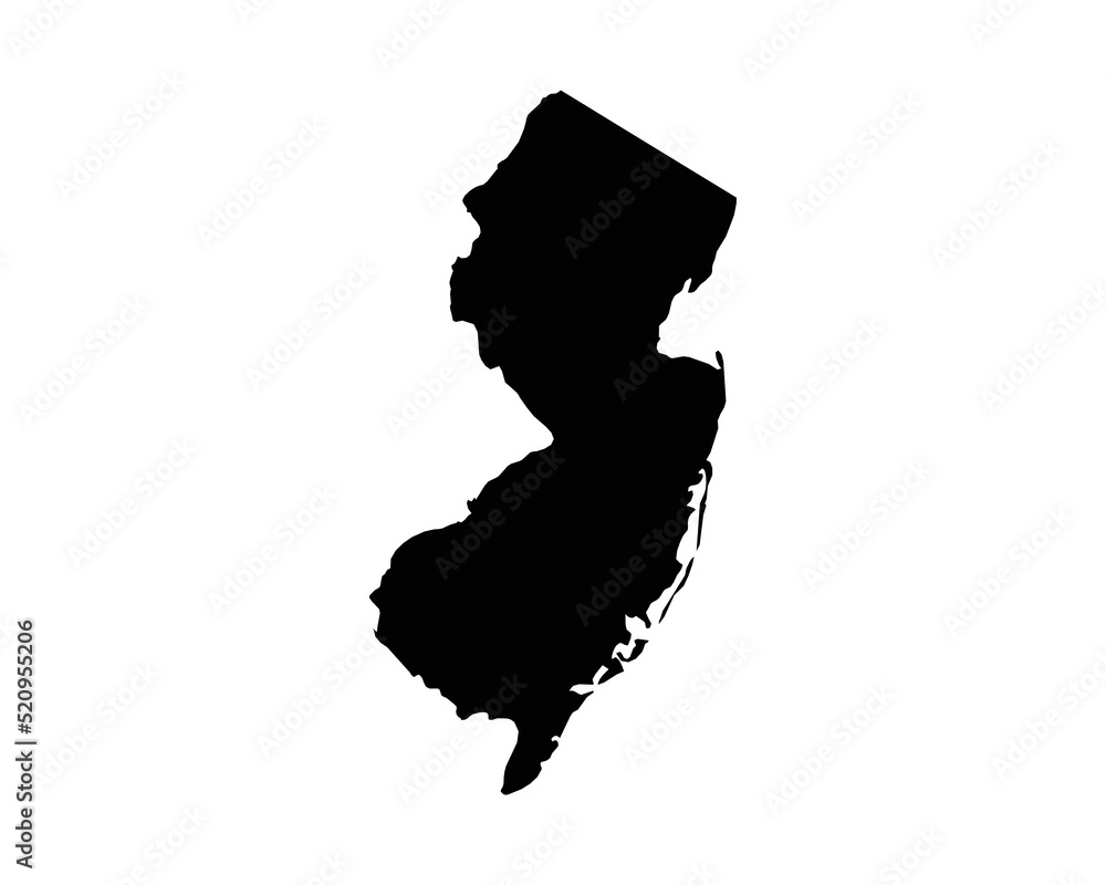 New Jersey US Map. NJ USA State Map. Black and White New Jerseyan State ...