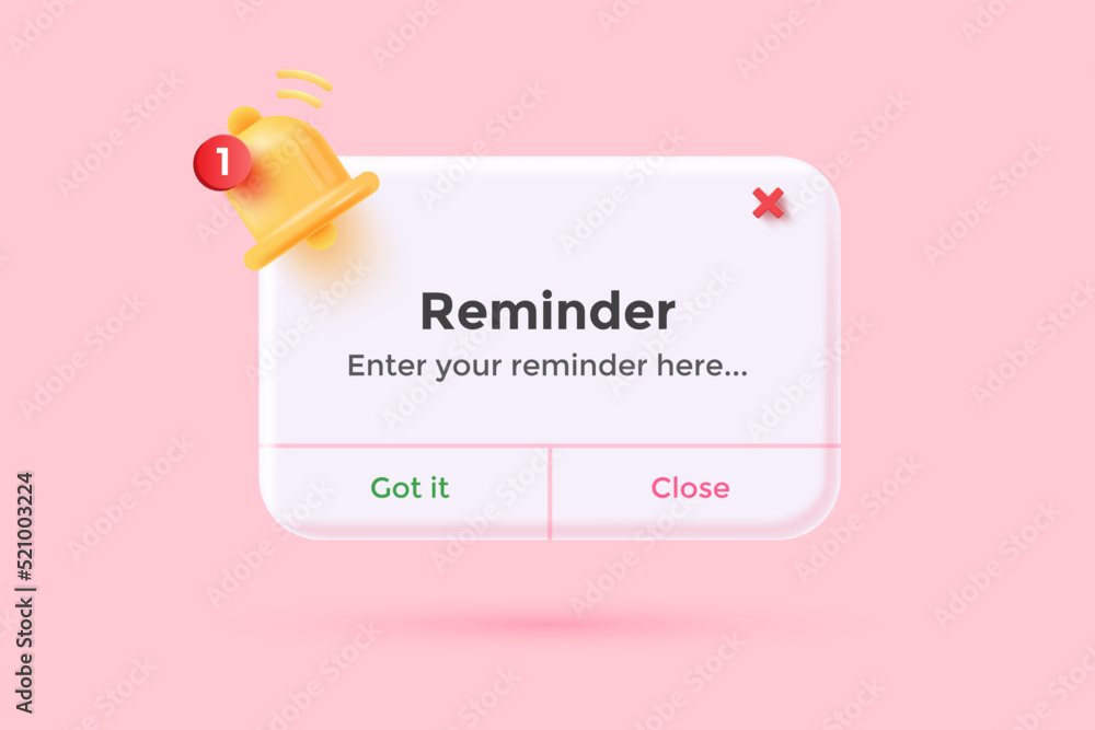 Reminder 3D Illustration, Notifications page with floating elements. Business planning ,events ...