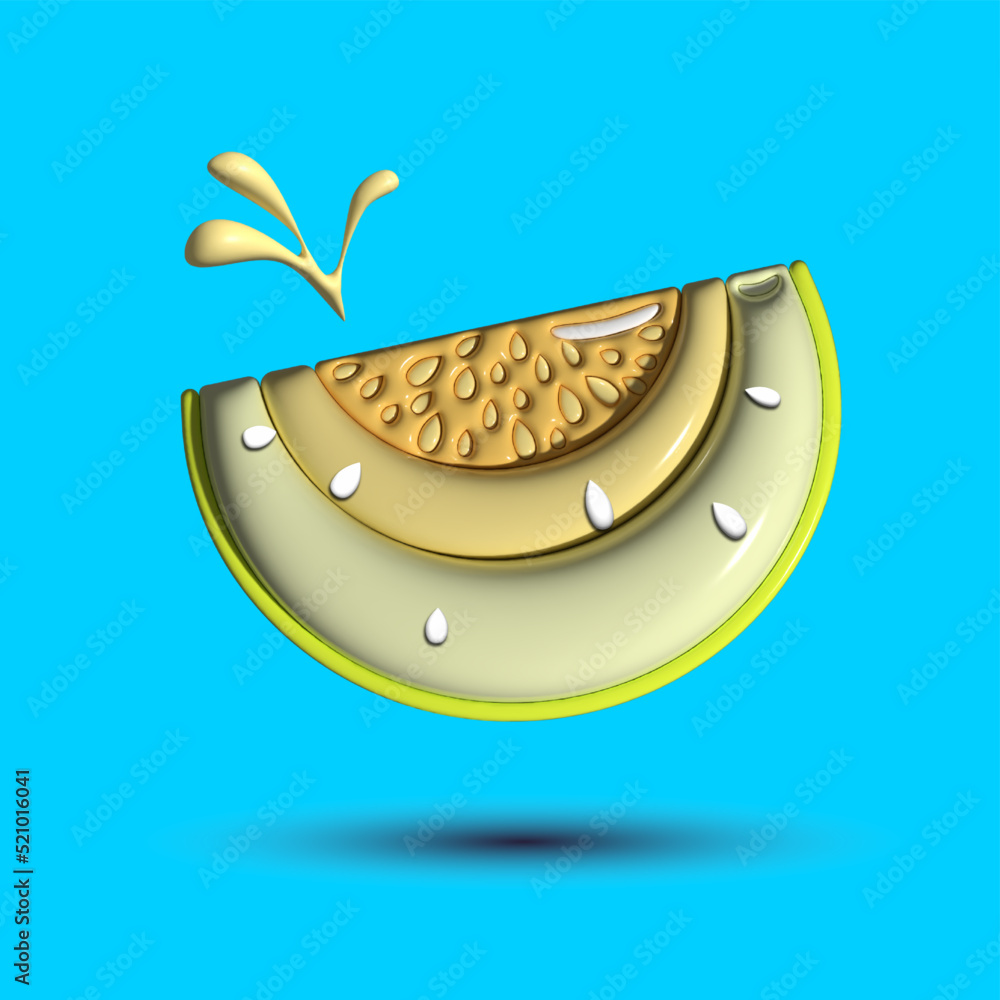 3d vector render realistic of melon slice with different types of ...