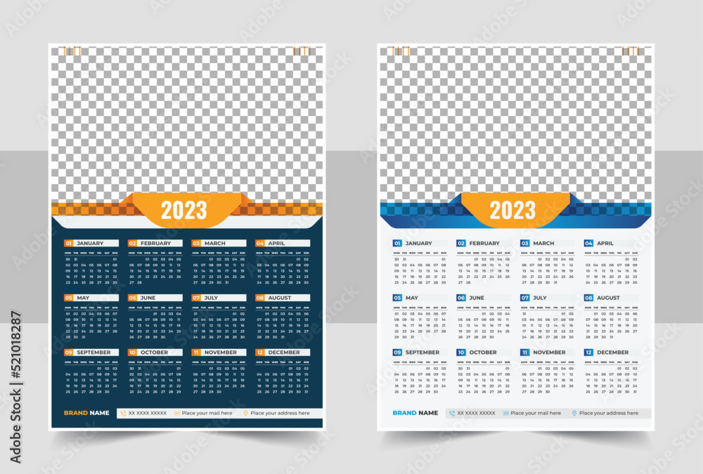 2023 Calendar Layout, Print Ready wall calendar template design for ...