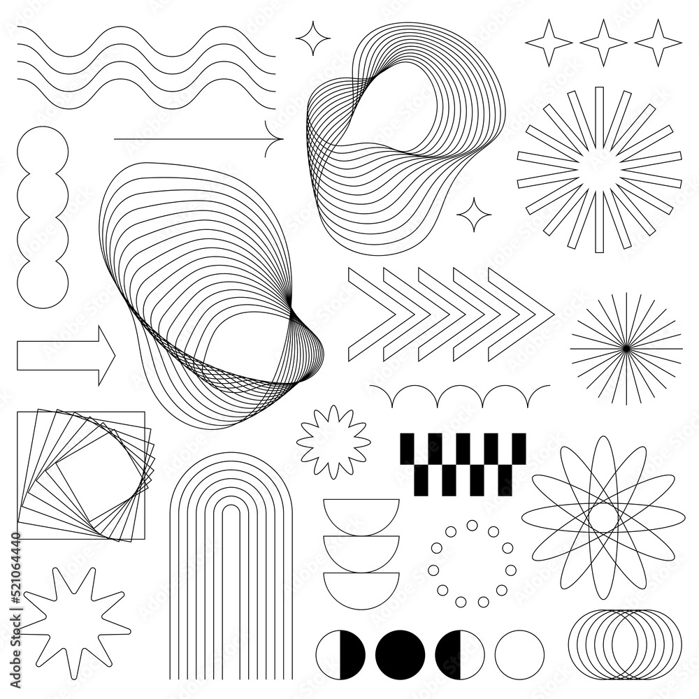 Vector de Stock Aesthetic Y2K geometric shapes set. Retro futuristic elements kit for posters ...