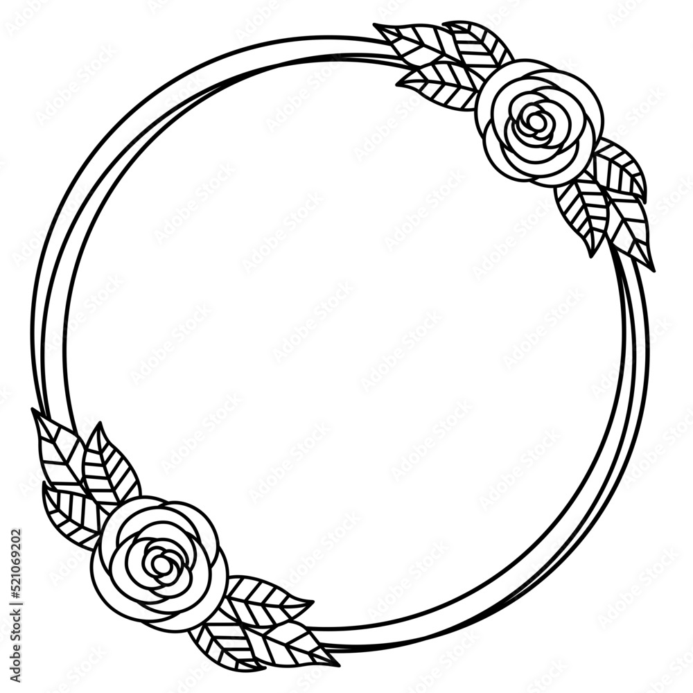 Roses circle monogram wreath svg, Line flowers svg, Circle frame svg ...