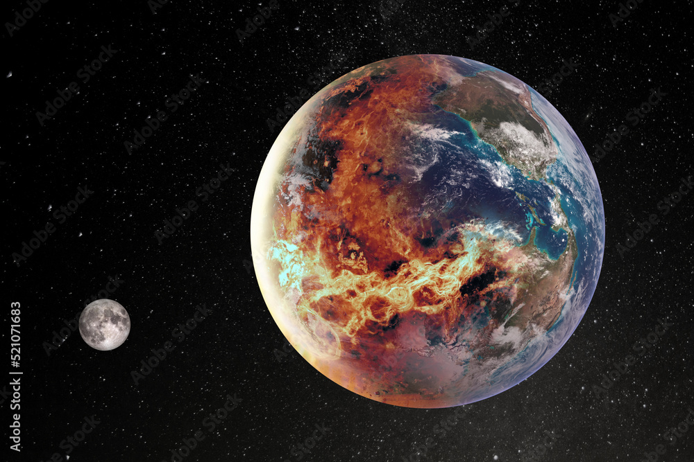 Global warming and mass extinction concept - half of planet Earth in ...