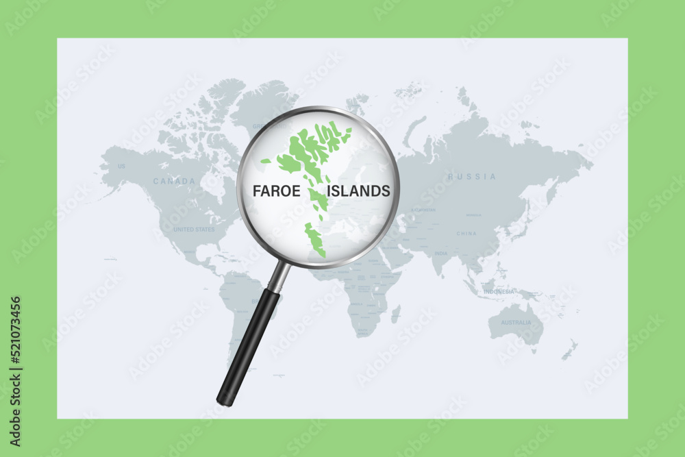 Map of Faroe Islands on political world map with magnifying glass Stock ...
