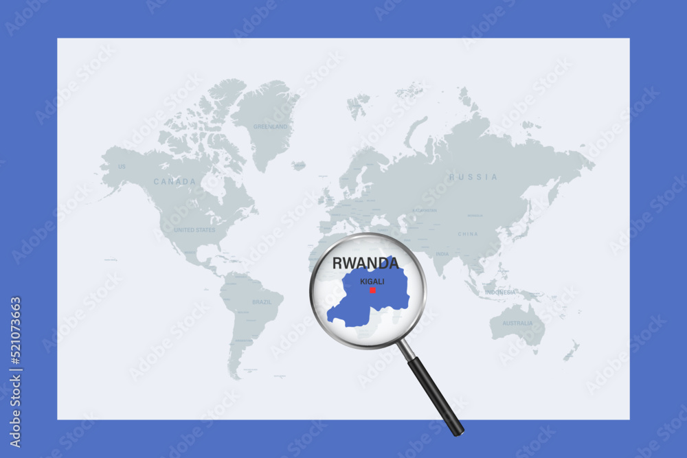 Map of Rwanda on political world map with magnifying glass Stock Vector ...