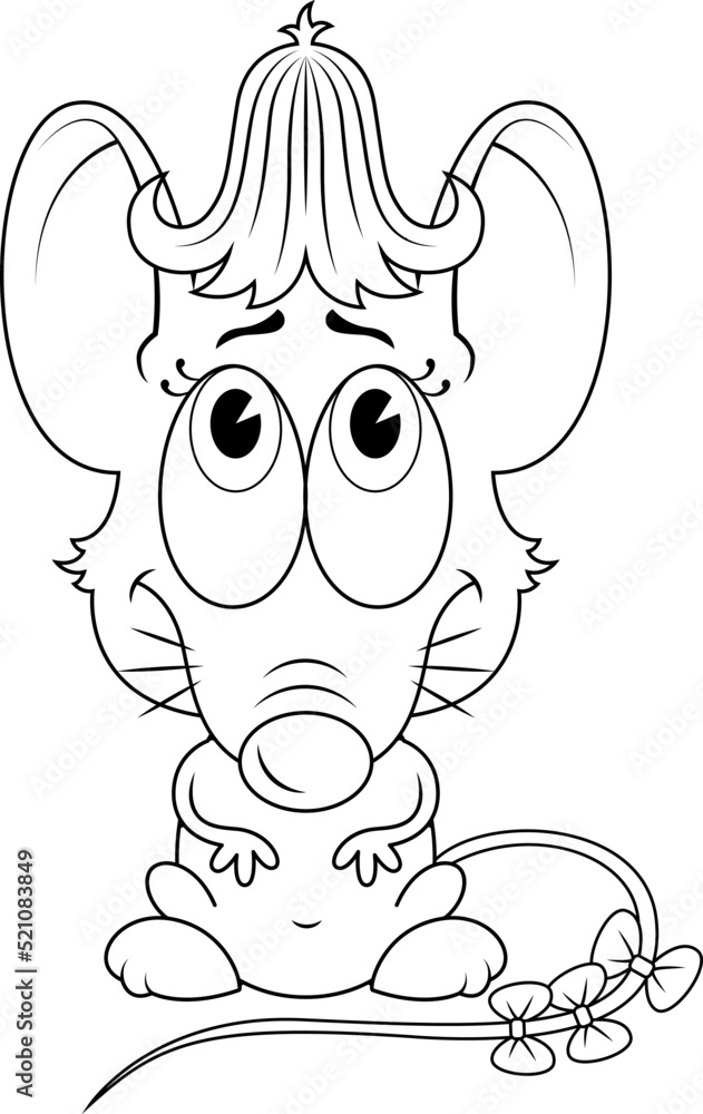 Mouse. Outline drawing. Cartoon character. The tail of the animal is ...