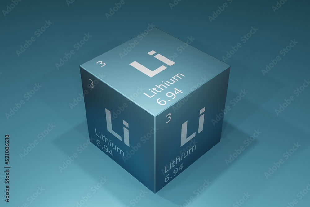 Lithium, 3D background of symbols of the elements of the periodic table ...
