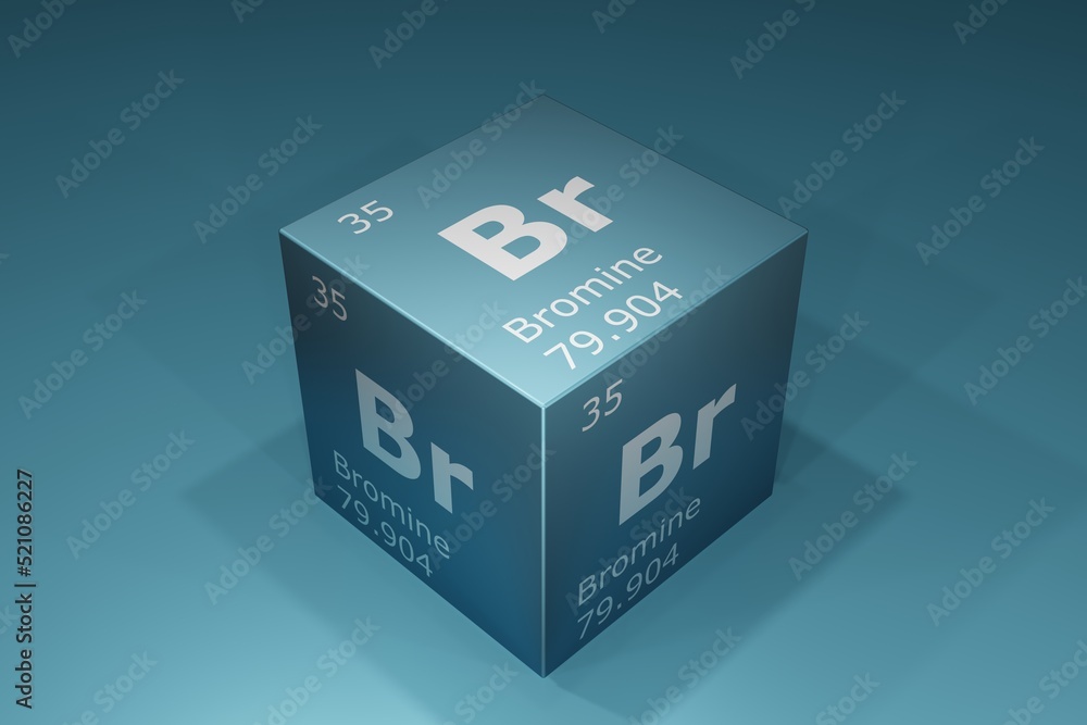Bromine, 3D background of symbols of the elements of the periodic table ...