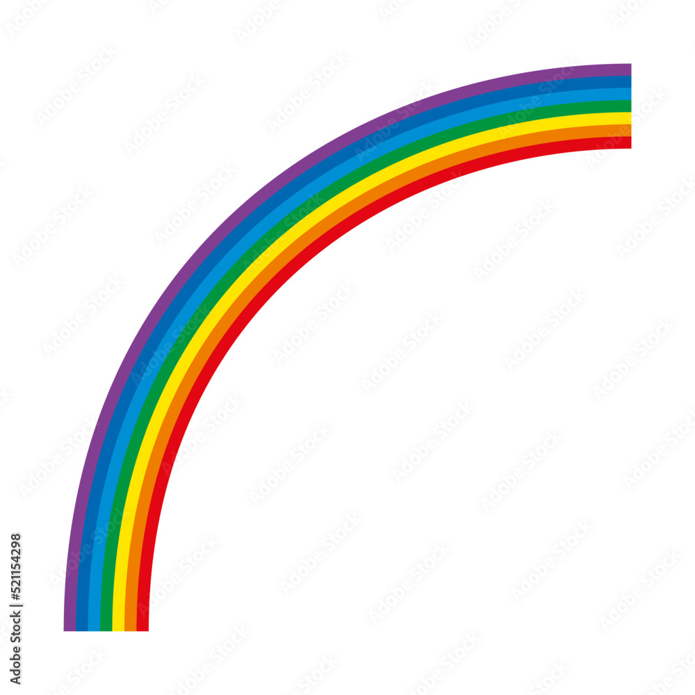 Rainbow, multicolored quarter circle. Arc of seven bent color bars with ...