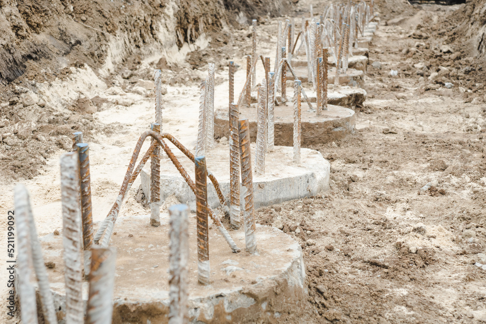 Pile foundation after completed. Before pile cap pile heads. Reinforced ...