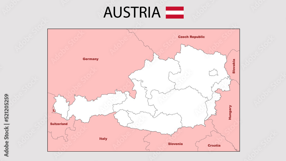 Austria Map. Political map of Austria. Italy Map with neighboring ...